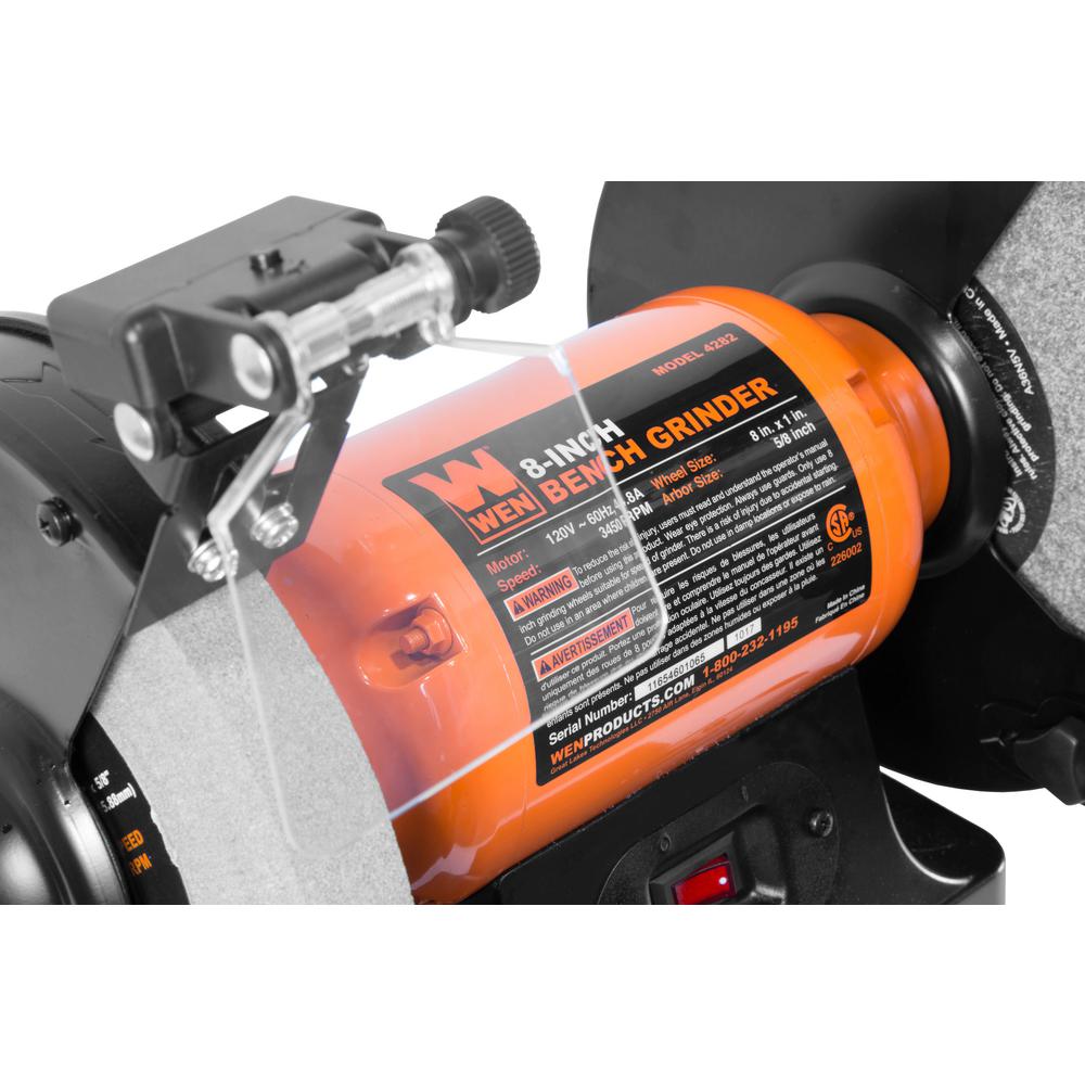 WEN 4.8 Amp 8 in. Bench Grinder with LED Work Lights and Quenching Tray ...